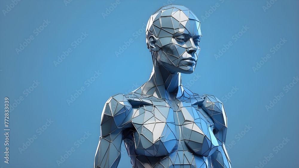 digital human body in abstract form. Wireframe silhouette in polygons ...