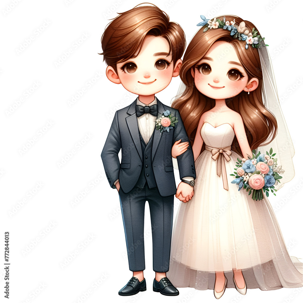 Cute Wedding Couple Clipart, Watercolor Bride and Groom Clipart ...