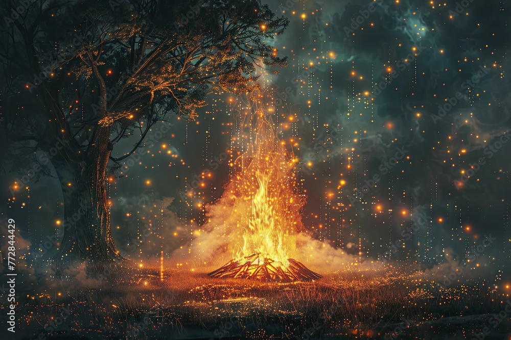 An innovative visualization depicting a digital campfire where data ...