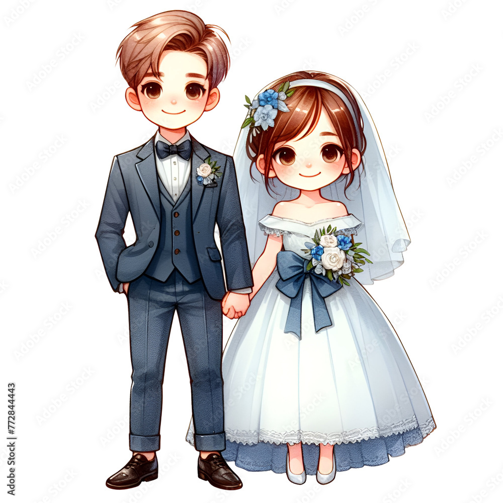 Cute Wedding Couple Clipart, Watercolor Bride and Groom Clipart ...