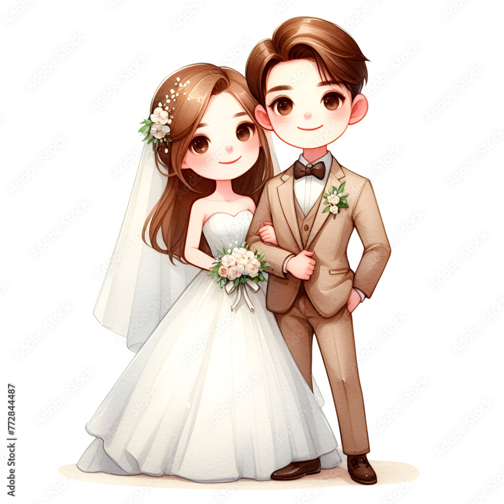 Cute Wedding Couple Clipart, Watercolor Bride and Groom Clipart ...