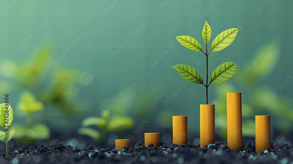 Capturing organic growth visually, a vine ascends a bar chart trellis ...