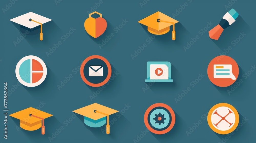 A set of icons for graduation, graduation cap, graduation gown ...