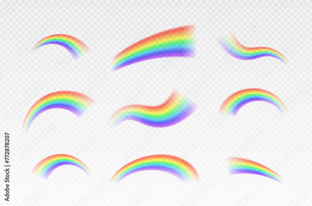 Bright realistic arch rainbows and round halo rainbow. Fantasy symbol ...