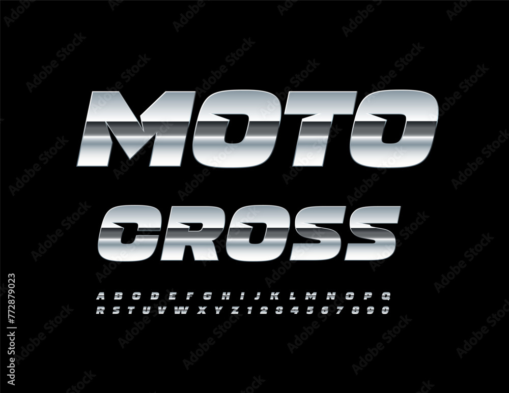 Vector activity poster Moto Cross with metallic Font. Silver glossy set ...