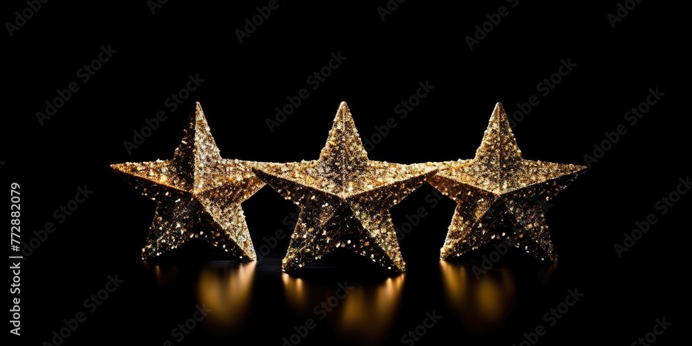 minimalistic design three gold stars on a black background with ...