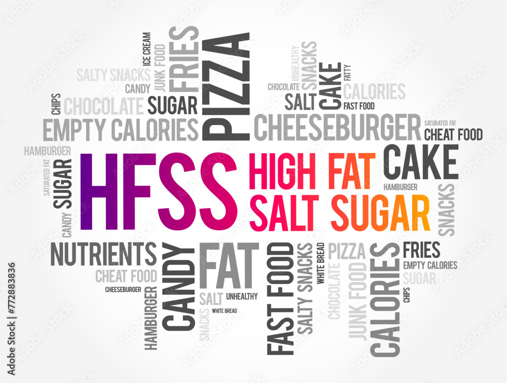 HFSS (High Fat Salt Sugar) acronym - term for food and beverage products which are high in ...