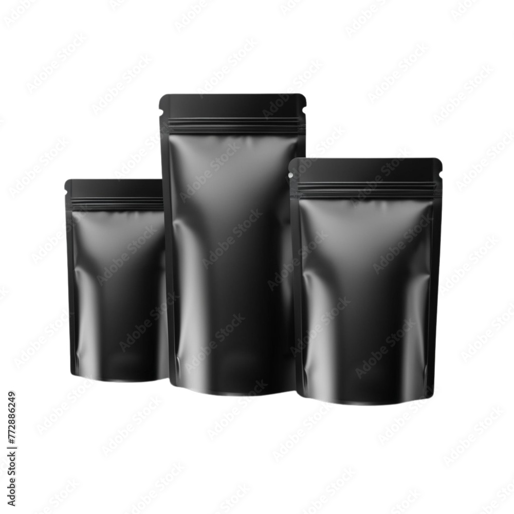 black blank doypack food bag packaging on Isolated transparent ...