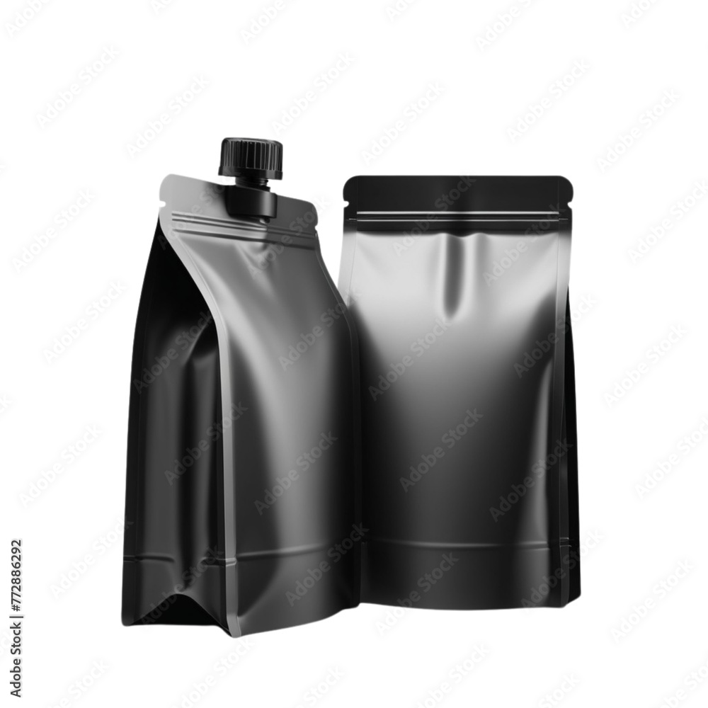 black blank doypack food bag packaging on Isolated transparent ...