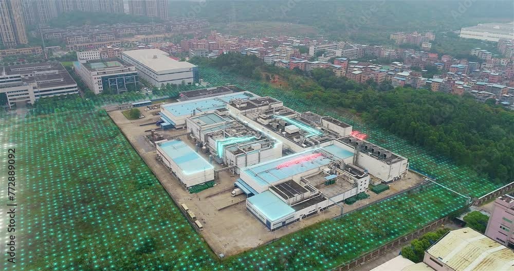 Visualization of a smart factory top view. Smart factory concept ...