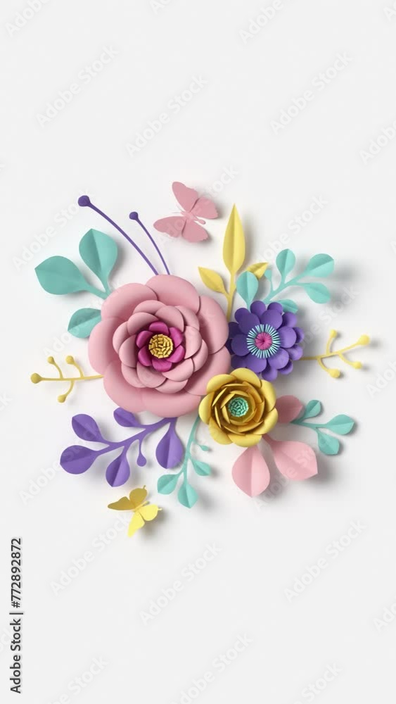 paper flowers growing, appearing, pastel color botanical background ...
