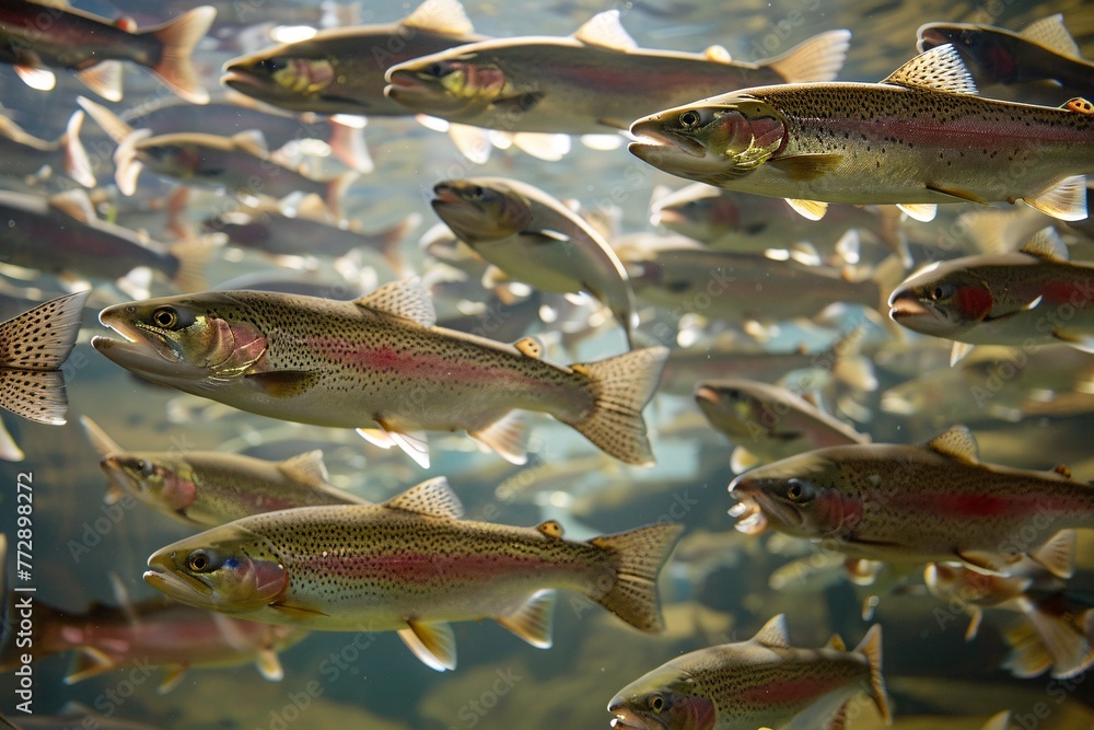 Rainbow Trout Swarm A Vibrant Splash of Color in the Aquatic World ...