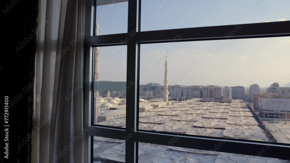 Al Masjid an Nabawi Mosque Seen Through Hotel Window In Medina, Saudi ...