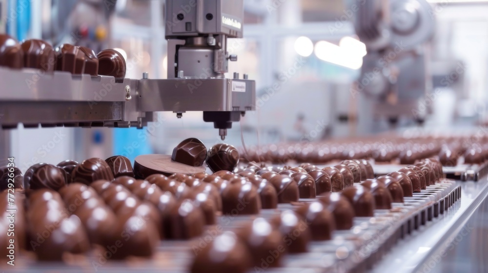 The process of producing chocolate products at a chocolate factory ...
