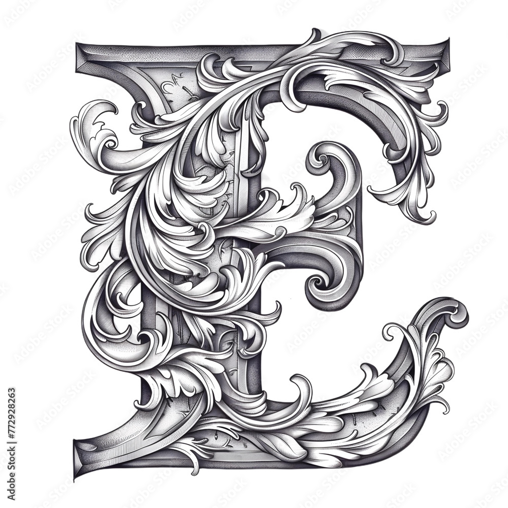 stylish Letter E black and white English alphabet design on Transparent ...
