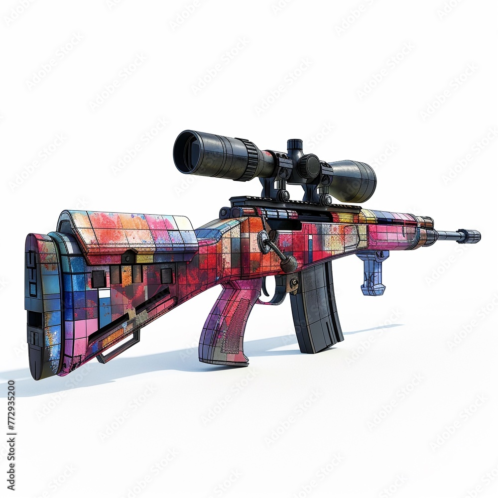 Animated Mosin rifle with scope, bright colors, cartoon look, side view ...
