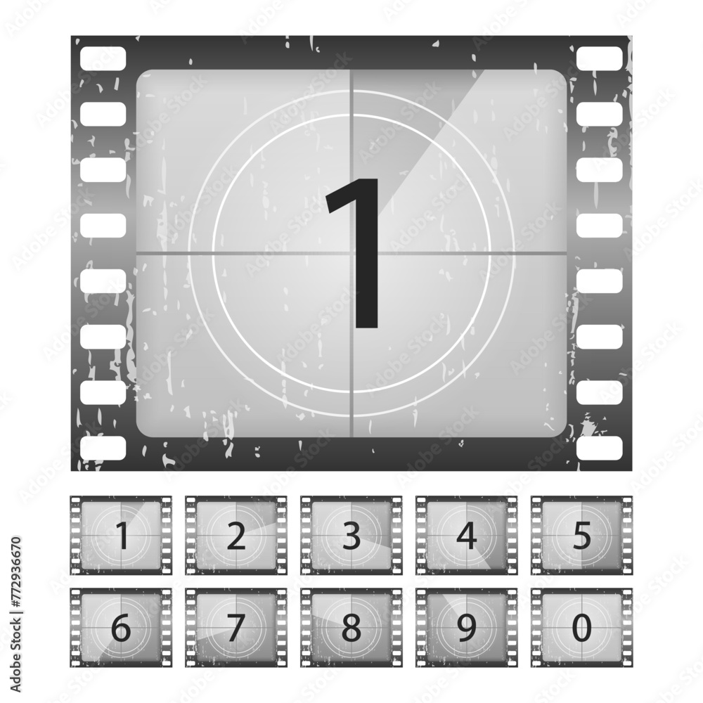 Big set a classic film countdown frame at the number one, two, three ...