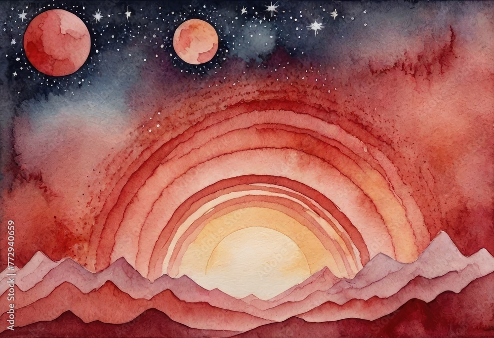 celestial wallpaper with a pattern of red giants in different shades of ...