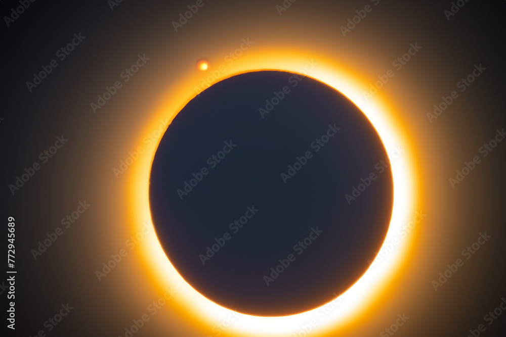 Solar eclipse. Eclipse with ring of fire due to the moon coming between ...