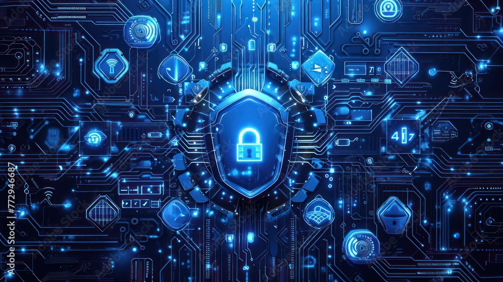 visual metaphor of cybersecurity, combining elements of firewalls ...