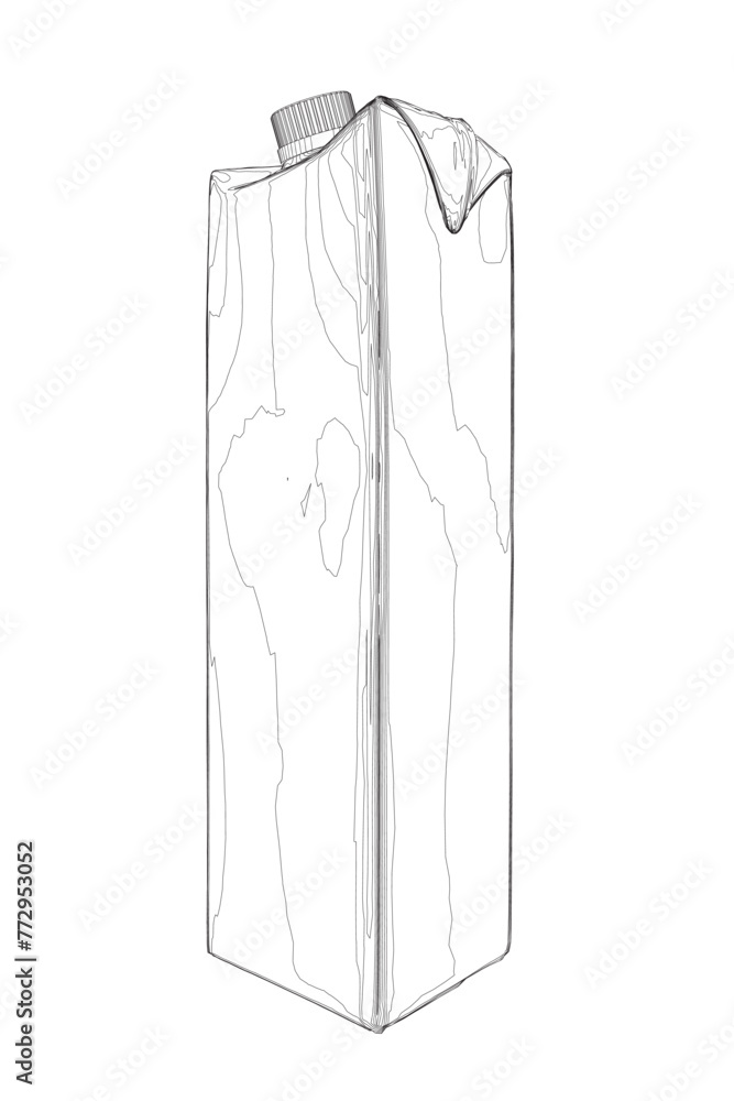 Vector illustration linear, tetrapack of milk or juice, drawn line ...