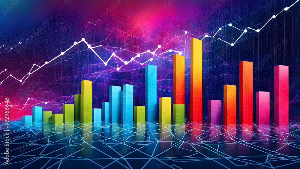 Fényképezés Colorful histograms and curve charts, statistical chart ...