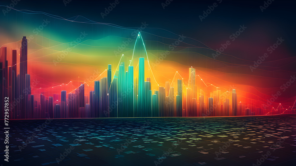 Colorful histograms and curve charts, statistical chart visualization ...