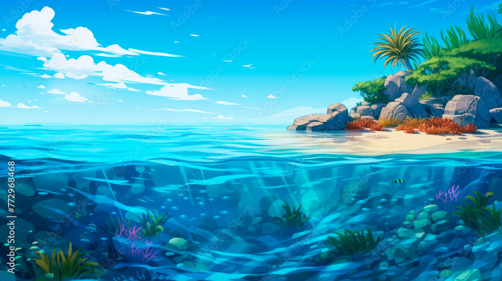 Cartoon underwater scene with rocks and plant life Stock Illustration ...