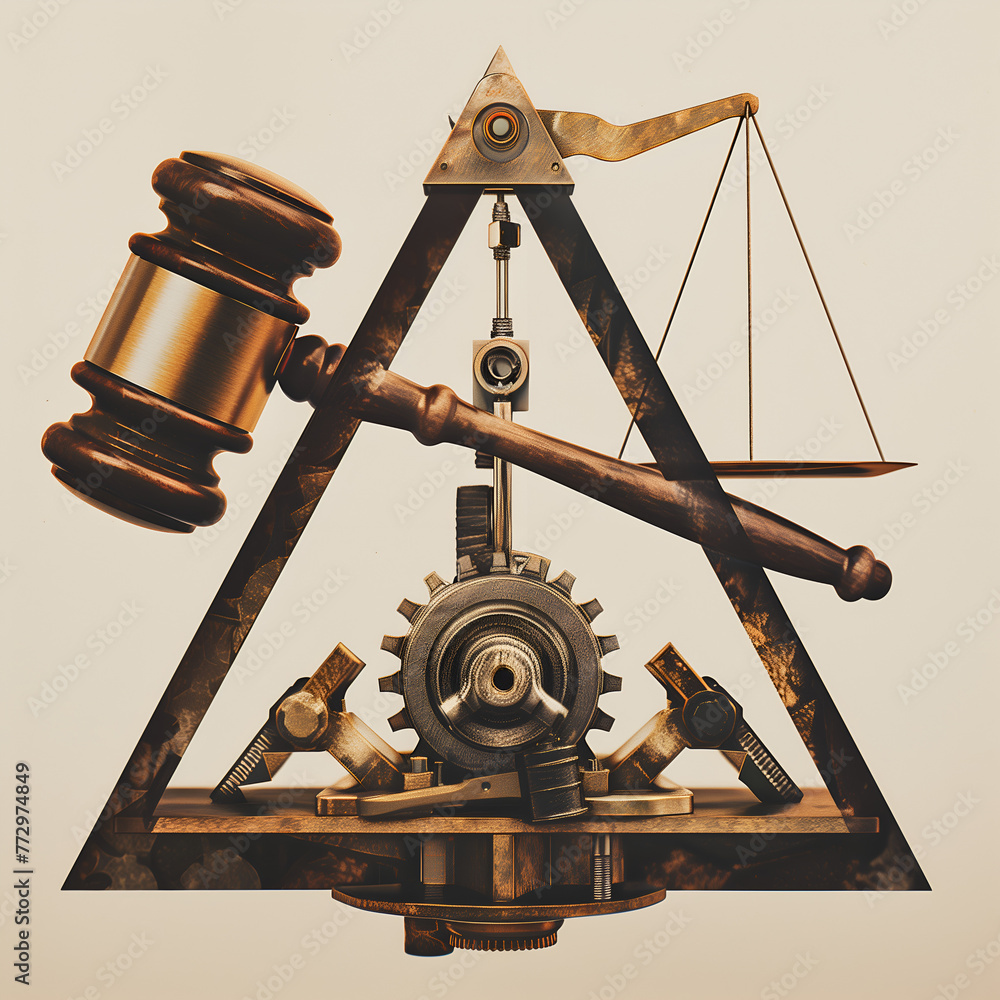overlay between a gavel and a machine, creating a triangle in the ...