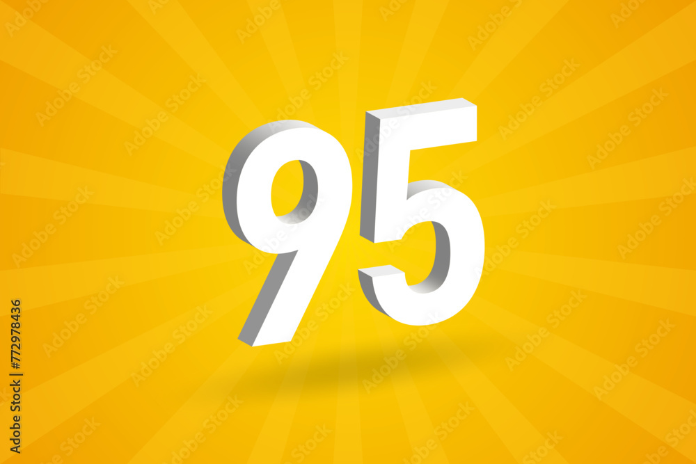 3D 95 number font alphabet. White 3D Number 95 with yellow background ...