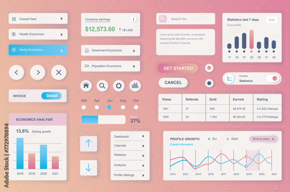 User interface elements set for Finance mobile app or web. Kit template ...