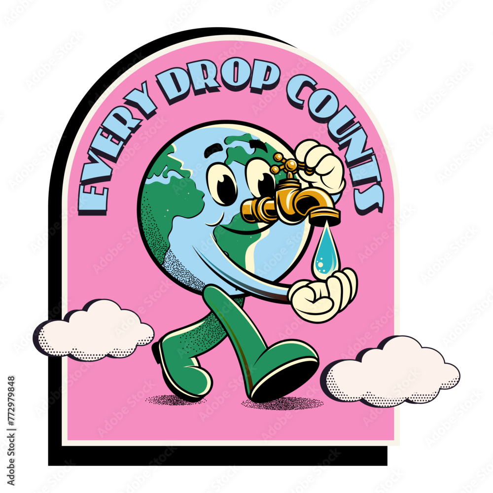 Stickers in trendy retro style. Eco world concept. World Environment ...