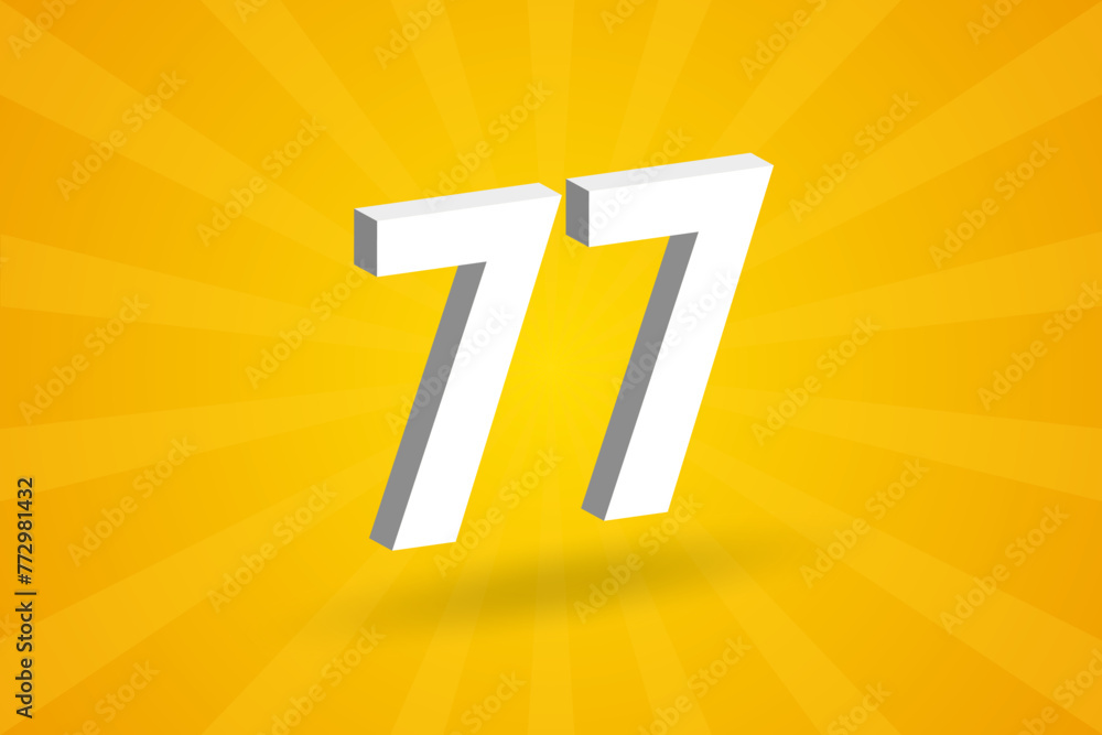 3D 77 number font alphabet. White 3D Number 77 with yellow background ...