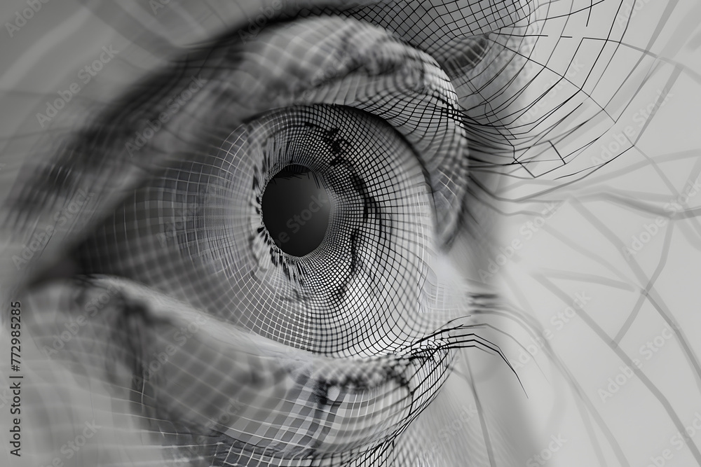 Closeup of human eye with future augmented reality contact lenses ...