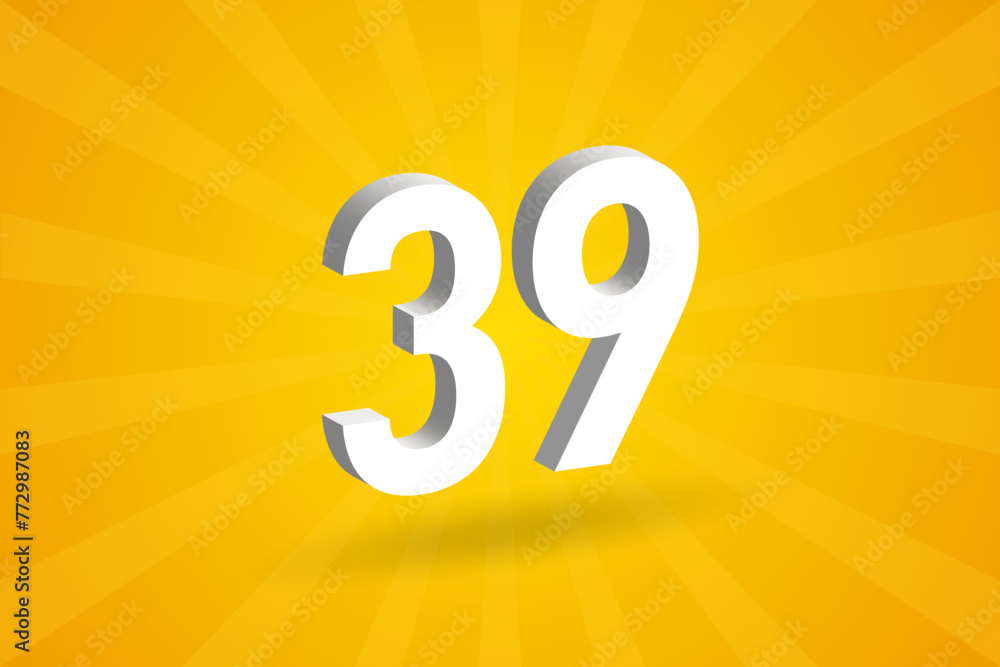 3D 39 number font alphabet. White 3D Number 39 with yellow background ...