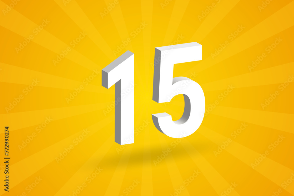 3D 15 number font alphabet. White 3D Number 15 with yellow background ...