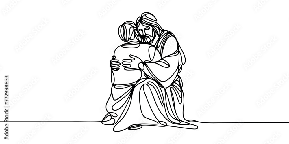 One continuous line draws Jesus hugging a sinner Stock Vector | Adobe Stock