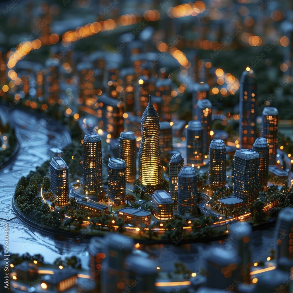 Explore a futuristic city design through a detailed scale model ...
