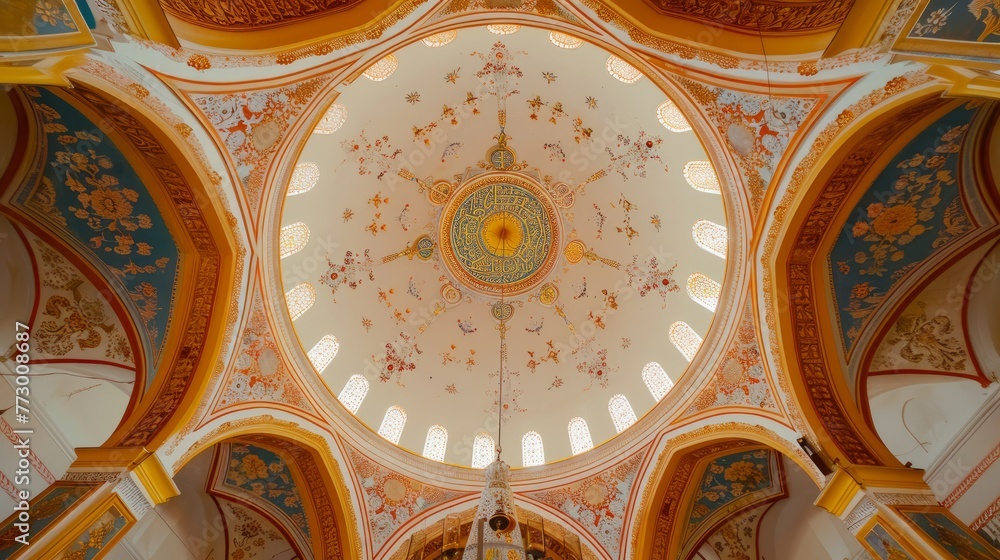 interior of Suleymaniye Mosque, built by architect Sinan. Unique hand ...