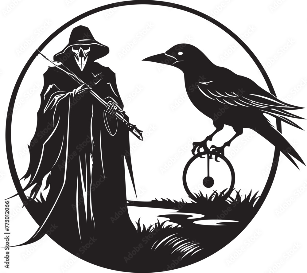 Grim Guide Death Vector Emblem Reapers Realm Scythe Iconic Design Stock ...