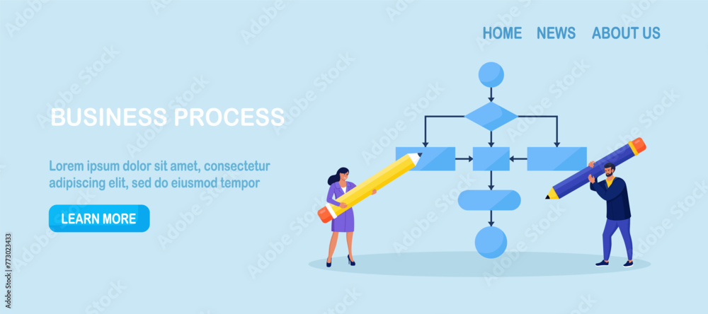 Business people drawing workflow process diagram. Businessmen creating ...