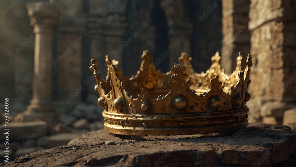 An ancient, dust-covered crown, its gold dull but still hinting at past ...