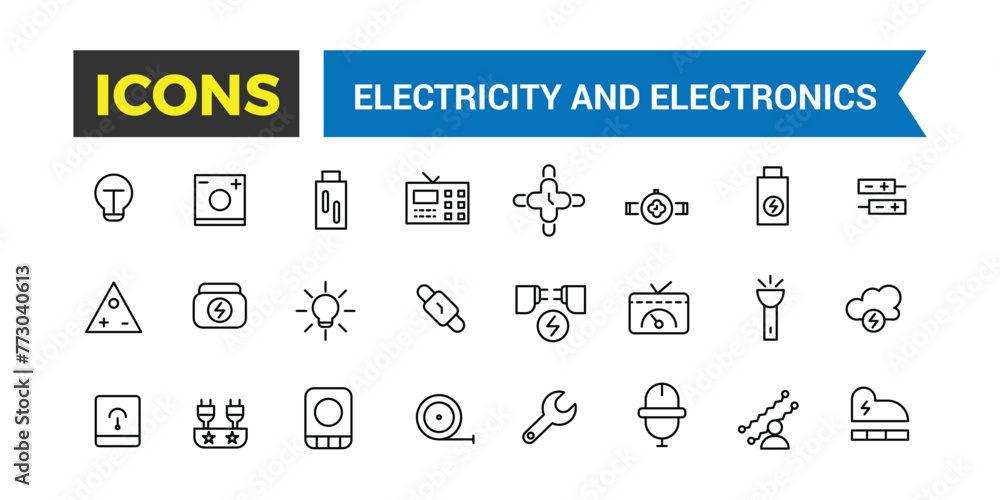 Electricity and Electronics Icon Set, Set Of Home Electrification ...