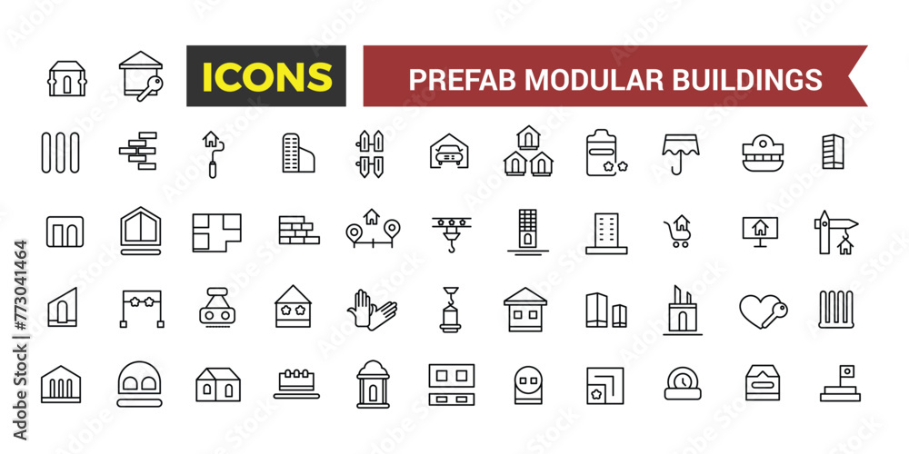 Prefab Modular Buildings Icons Set, Set Of Prefabricated Shipping ...