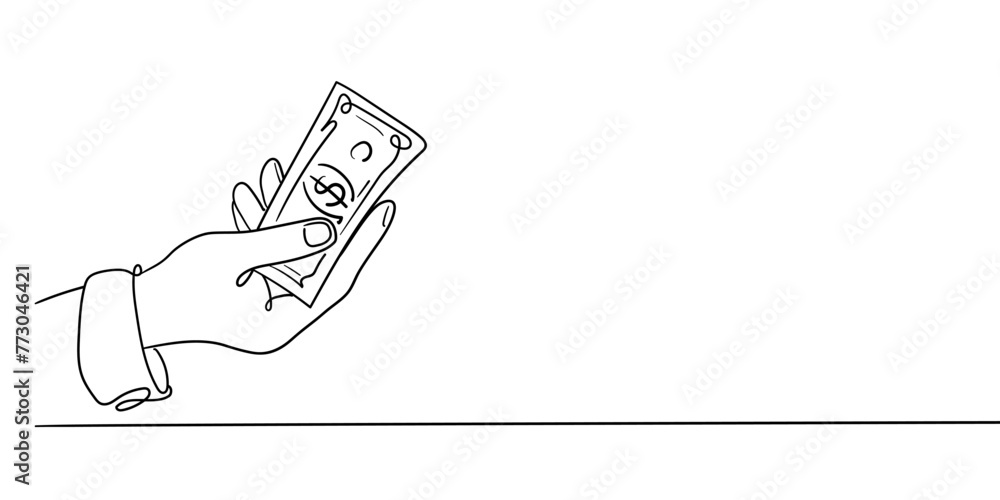 Hand with money continuous line art drawing isolated on white ...