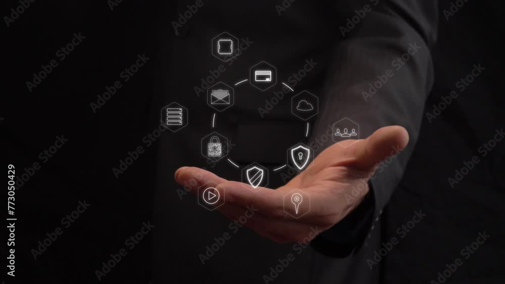 Animated icons with symbols of digitalization of information and ...