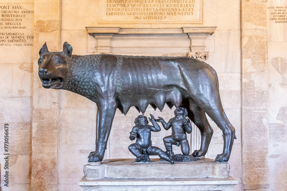Capitoline wolf. Mother-wolf Mother-wolf from legend of Rome foundation ...