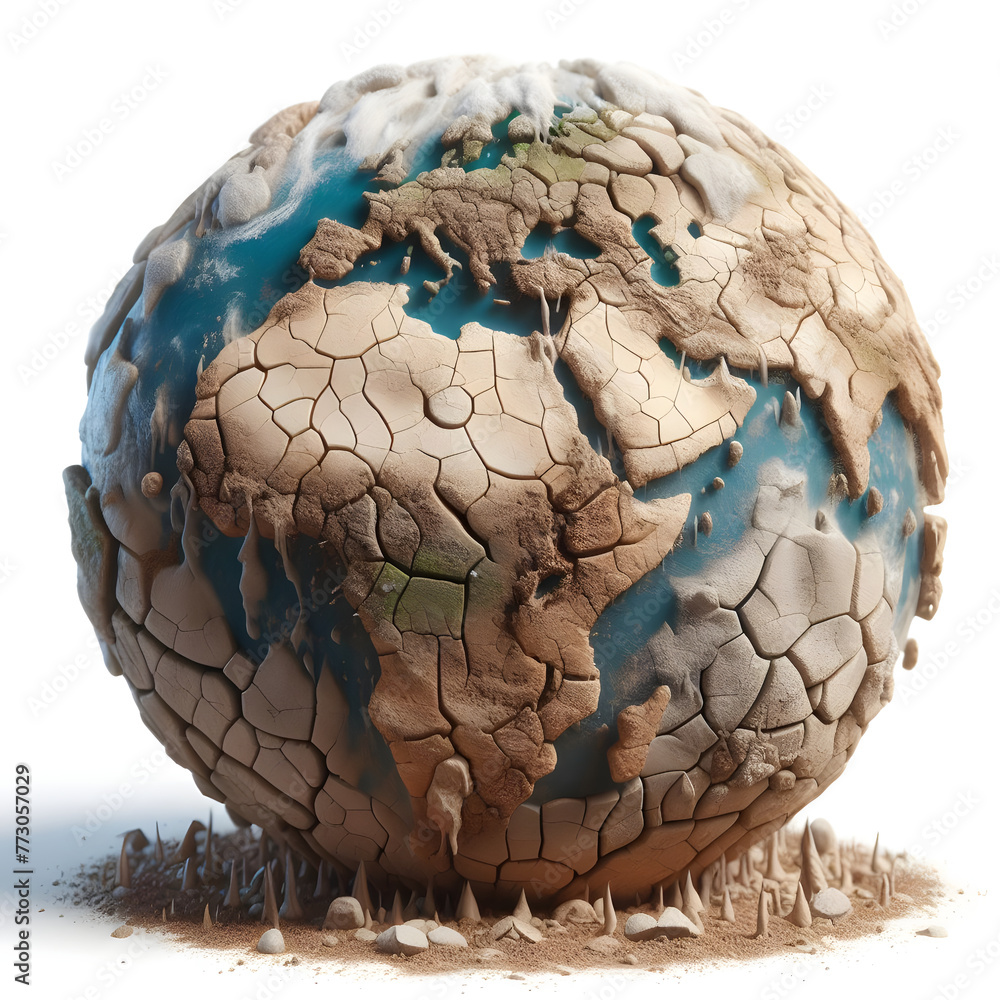 Earth climate change, dry soil, isolated on a white background ...