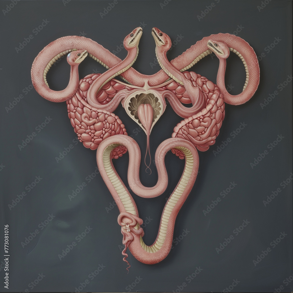 abstract image of a vagina. outer space, planets, moon and stars. snake ...