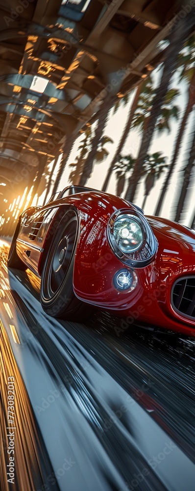 Incorporate a fish-eye lens view into an automotive scene to capture a ...